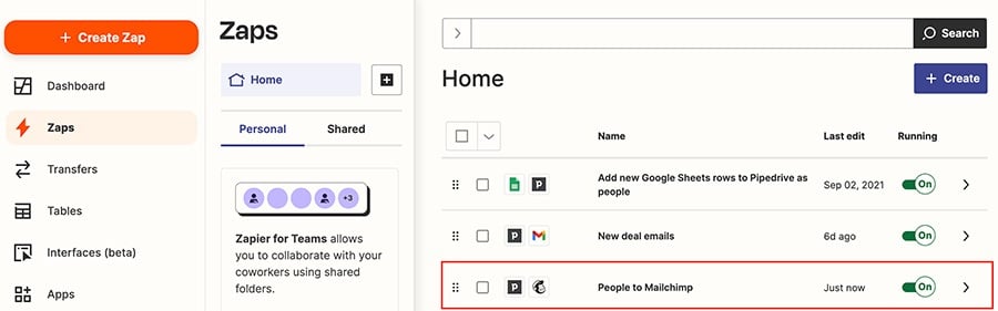 Zapier: Odesílání kontaktů z Pipedrive na odběratele v Mailchimpu - Knowledge Base | Pipedrive